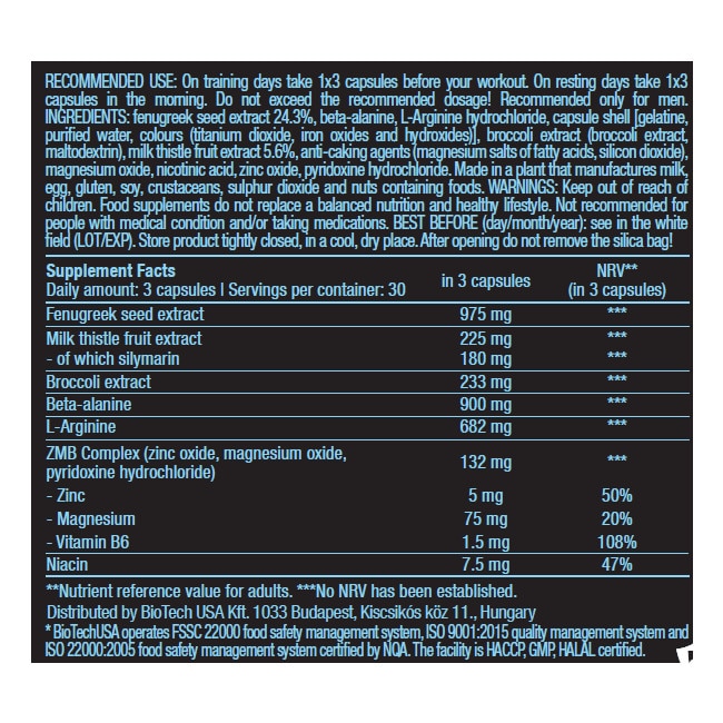 Supliment nutritiv Black Test, BioTech USA, Creste nivelul de ...