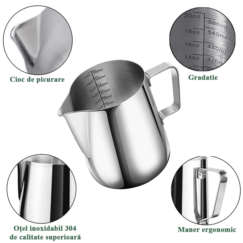 Cana din inox, latiera pentru spumare cu maner, Quasar & Co.®, cana de ...