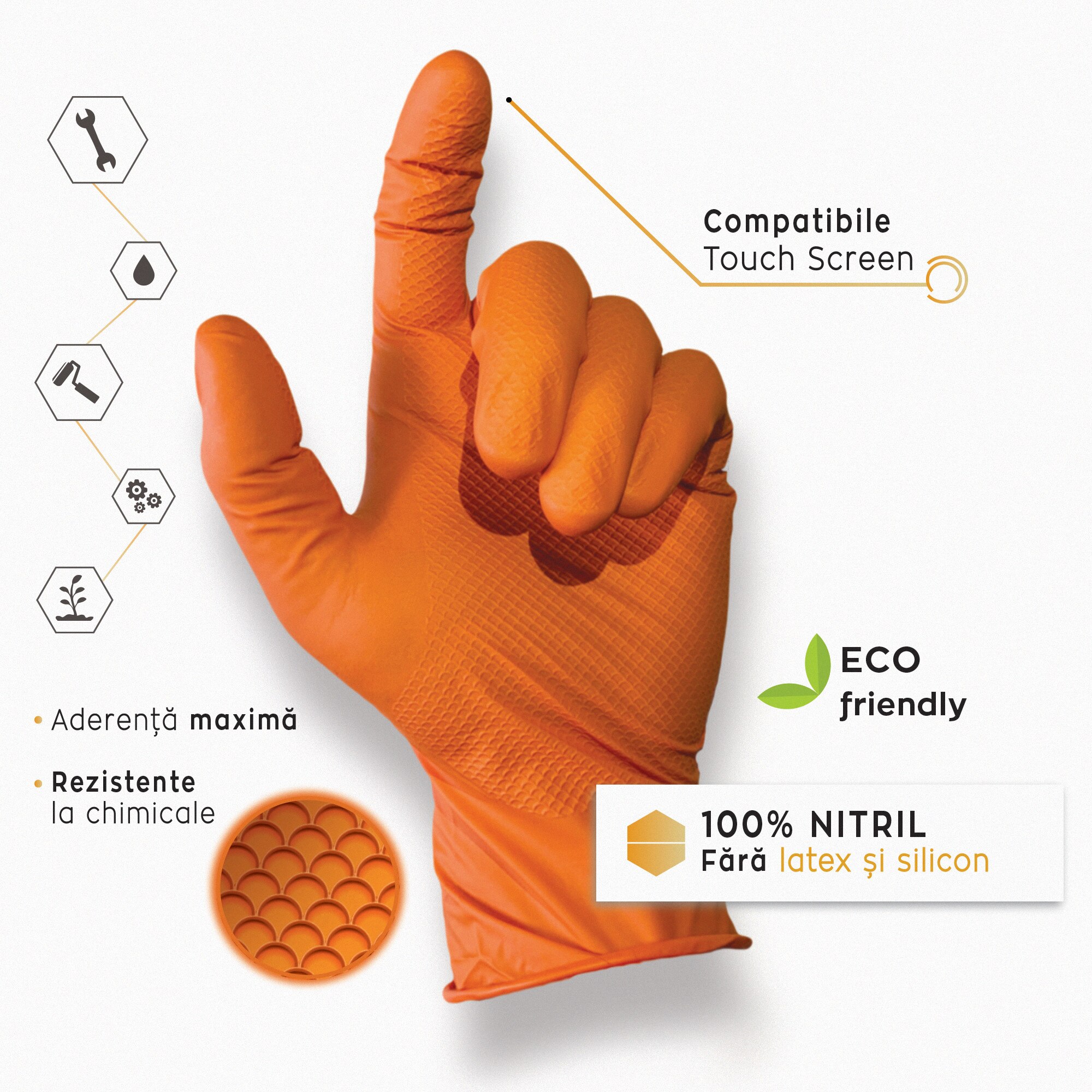 Manusi Nitril, Titam, Nitro Touch, Portocaliu, M, Eco Friendly - eMAG.ro