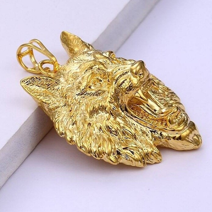 Lant cu pandantiv Cap de Lup,dublu placat Aur 24k,lungime 60 cm - eMAG.ro