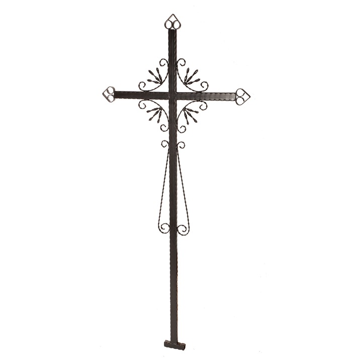 Cruce mormant funerar, 185 x 70 x 4 cm, din fier forjat negru/vintage ...