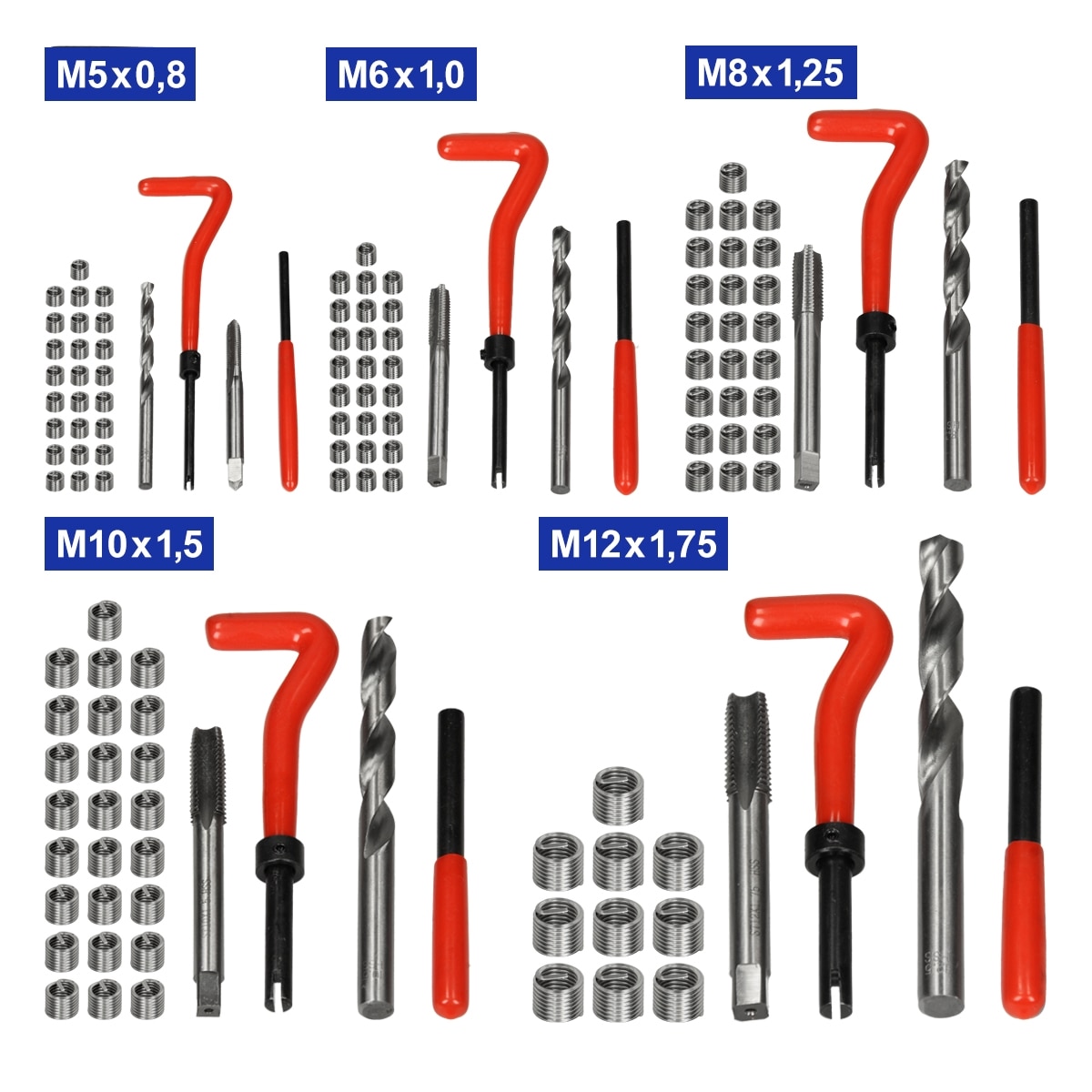 Set pentru reparatii filete, ECD Germany, 131 bucati, M5 M6 M8 M10 M12 ...