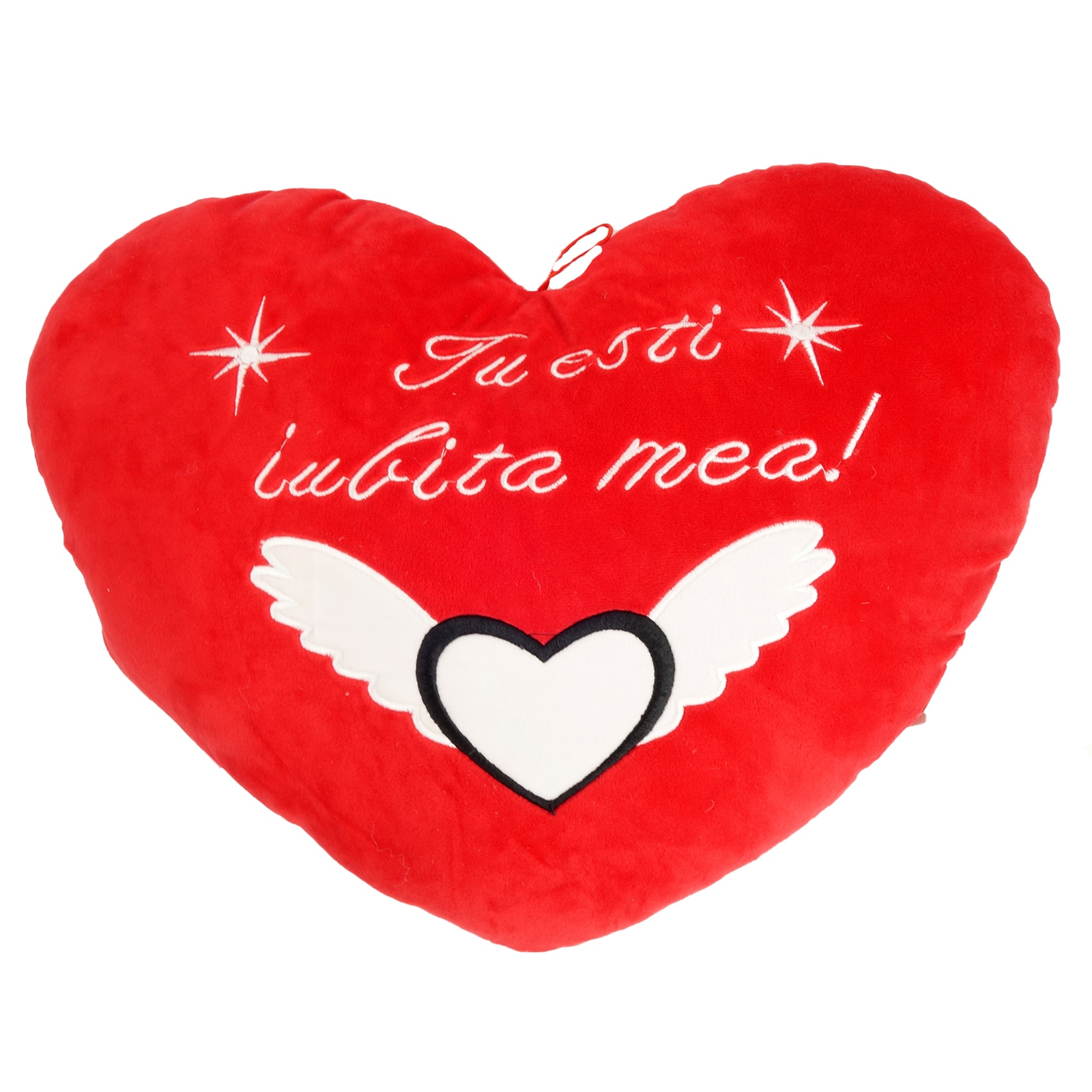 Inimioara de plus, rosie, cu mesaj, desen si inimioara, 43 cm - eMAG.ro