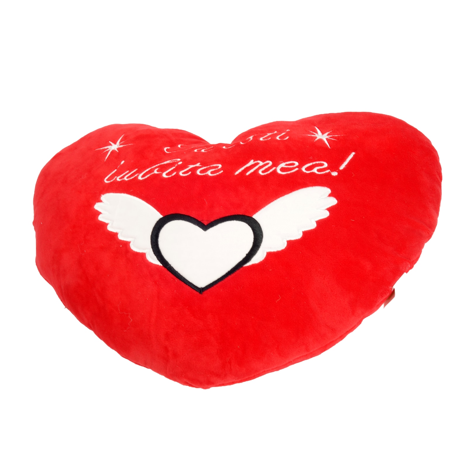 Inimioara de plus, rosie, cu mesaj, desen si inimioara, 43 cm - eMAG.ro