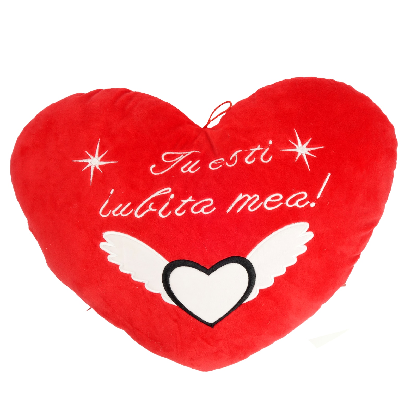 Inimioara de plus, rosie, cu mesaj, desen si inimioara, 43 cm - eMAG.ro