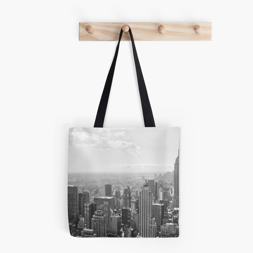 Geanta Tote Bag Heartwork, Orasul New York alb negru, Model Multicolor ...