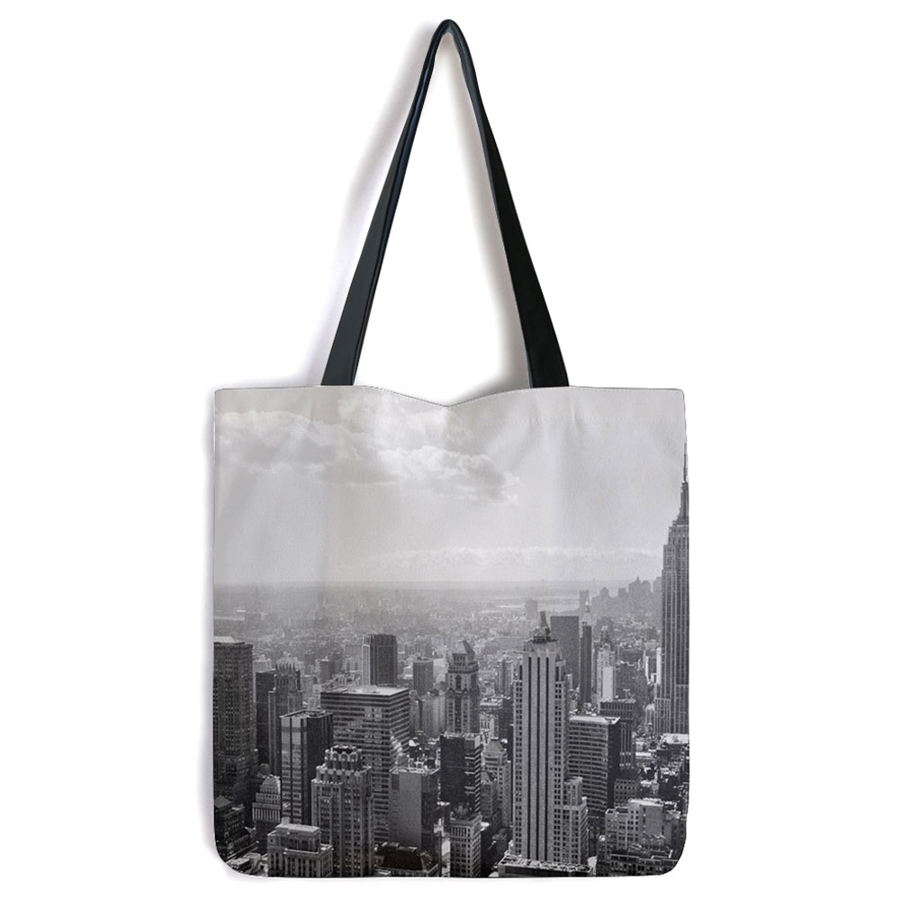 Geanta Tote Bag Heartwork, Orasul New York alb negru, Model Multicolor ...