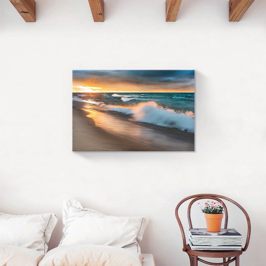 Tablou Canvas - Natura, Mare, Valuri, Plaja, Apus de soare, 80 x 120 cm ...