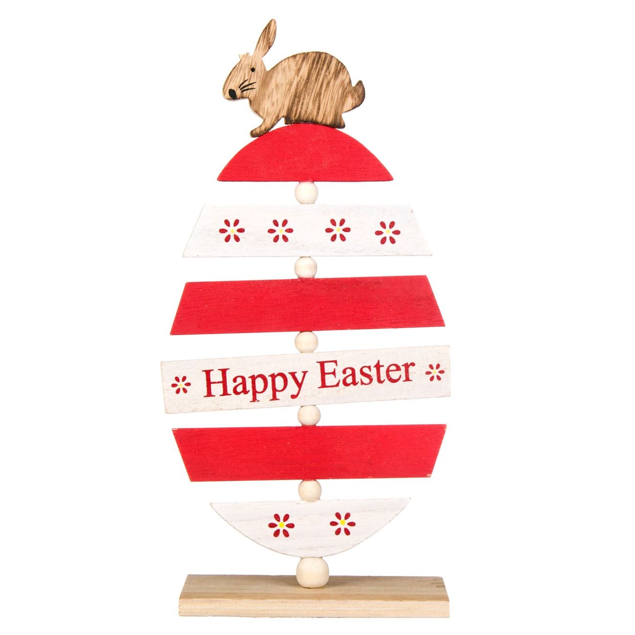 Честит Великден дървена фигурка във формата на яйце с великденски заек ...