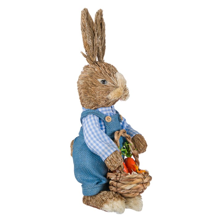 Декоративна фигурка на великденски заек с кошница и моркови, 13x15x37 ...