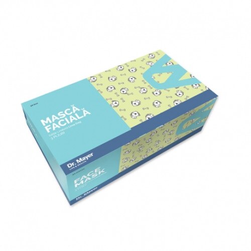 Masca medicala pentru nas si gura, Dr Mayer, 3 pliuri, 50 bucati, verde ...