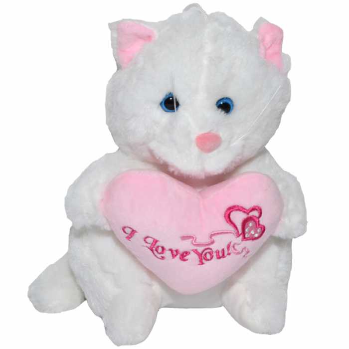 Pisica de plus de jucarie cu inimioara roz 25 cm - eMAG.ro