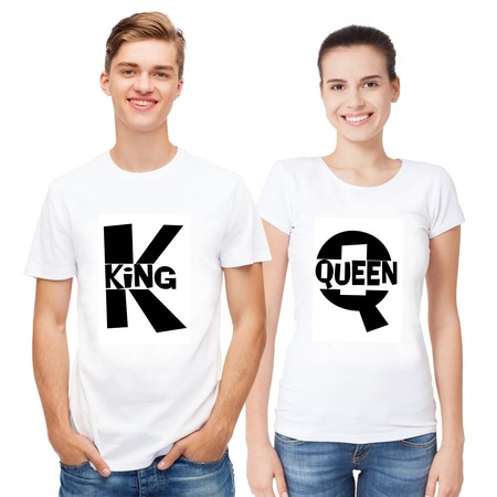 Set tricouri cuplu, King - Queen, Albe, XXL - eMAG.ro