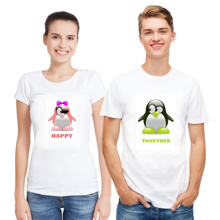 Set tricouri cuplu, Happy together, Albe, L - eMAG.ro