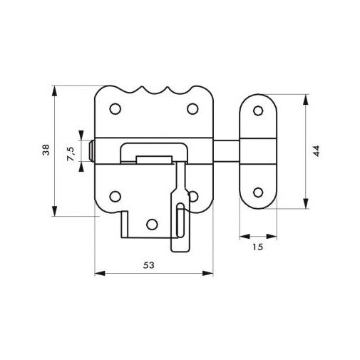 Zavor usa sau poarta, aplicat, blocare lacat, 53 mm, bolt rotund Ø 7,5 ...