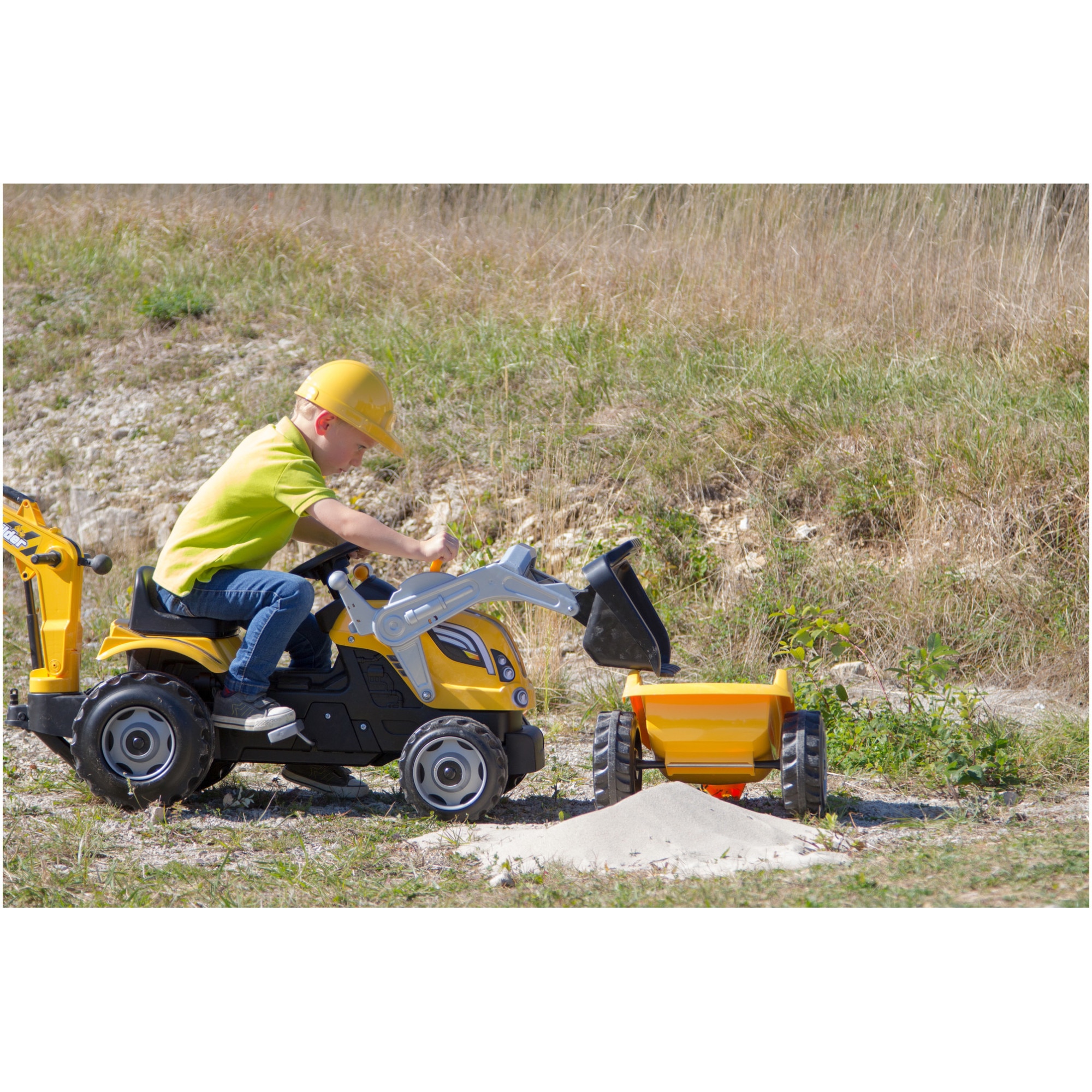 Трактор с педали и ремарке Smoby Builder Max, Жълт - eMAG.bg