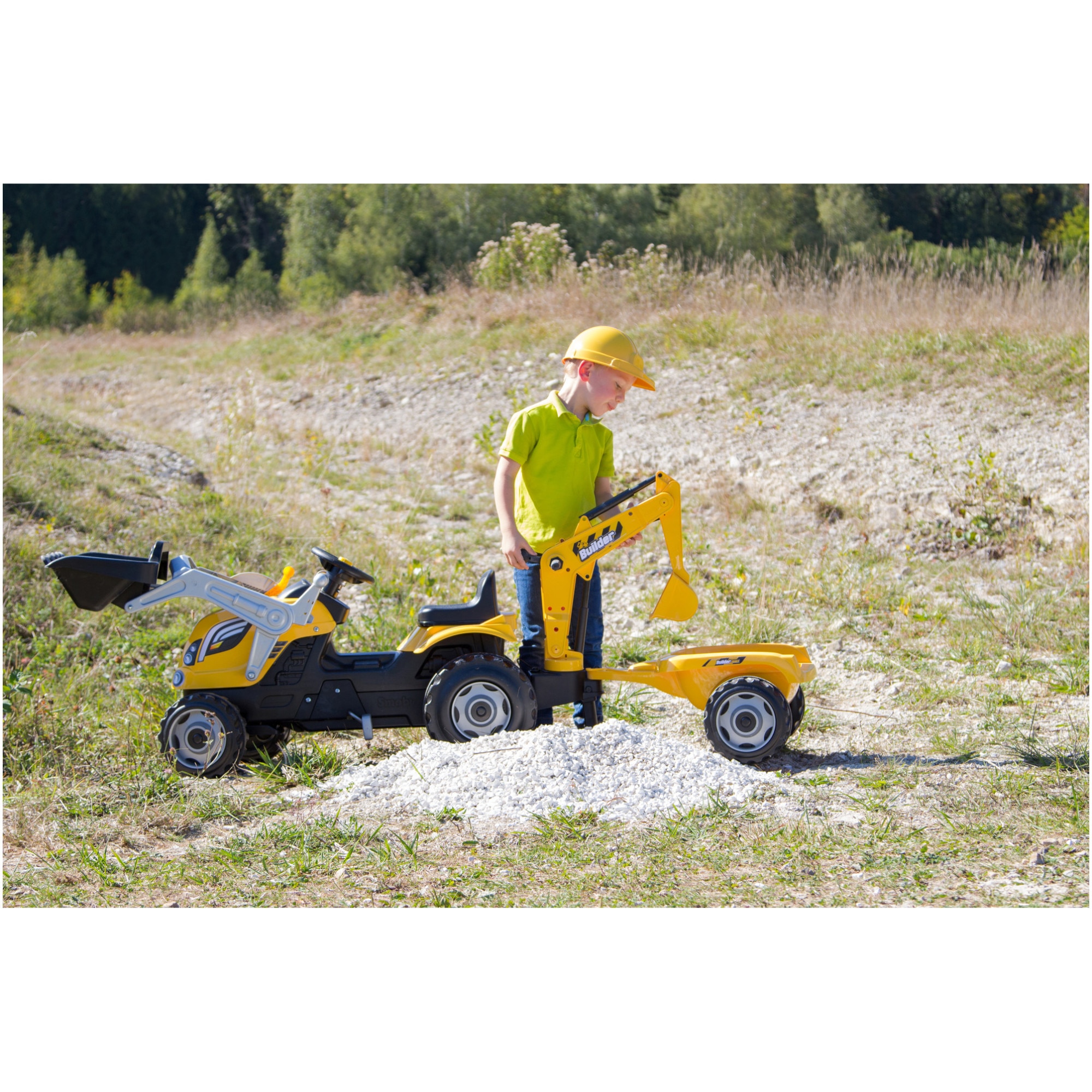 Трактор с педали и ремарке Smoby Builder Max, Жълт - eMAG.bg