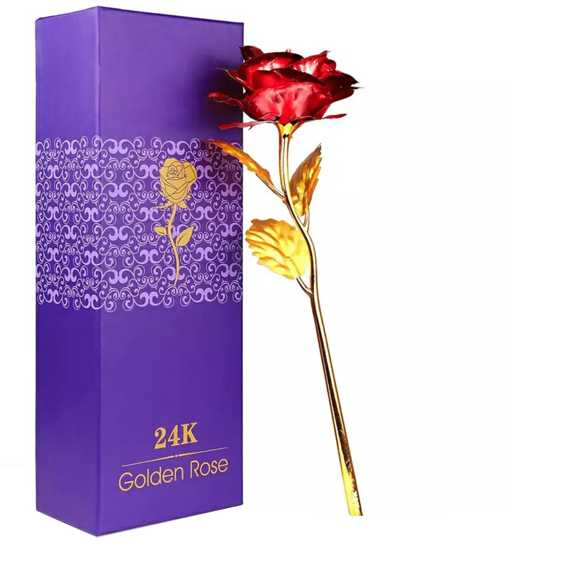 Trandafir artificial, Golden Rose, Auriu/Rosu, 25 x 60 x 60 cm - eMAG.ro