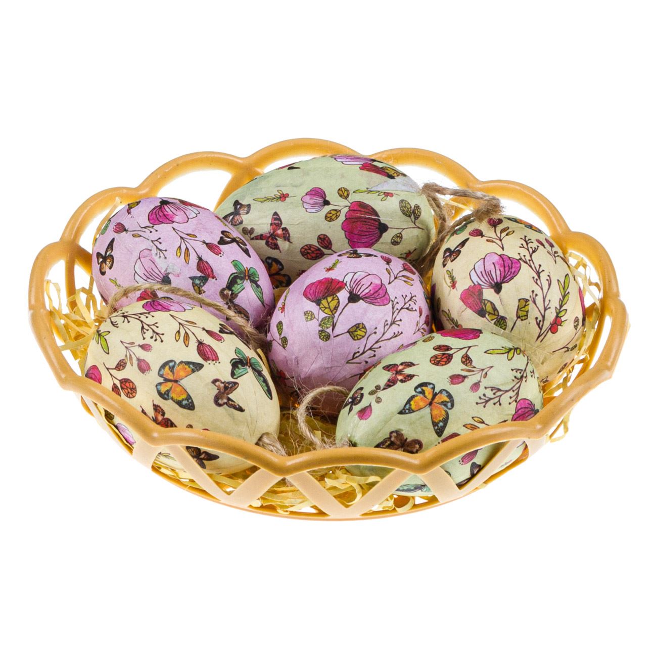 Set Cosulet cu Oua decorative de Paste, model cu fluturi, 6 buc, 6 cm ...