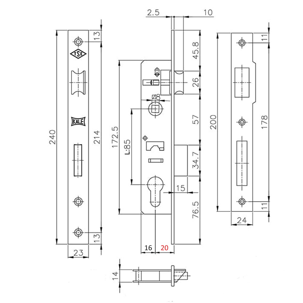 Broasca ingropata, Kale 153, tamplarie aluminiu, cu limba, backset 20mm ...