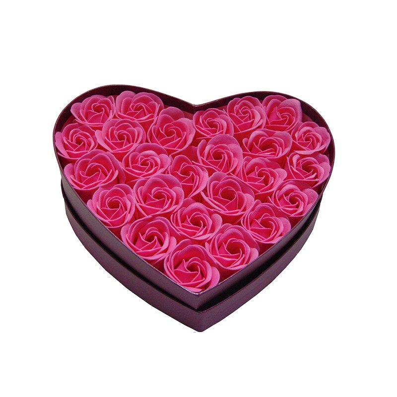 Aranjament din 20 de trandafiri de sapun,roz, in cutie sub forma de ...