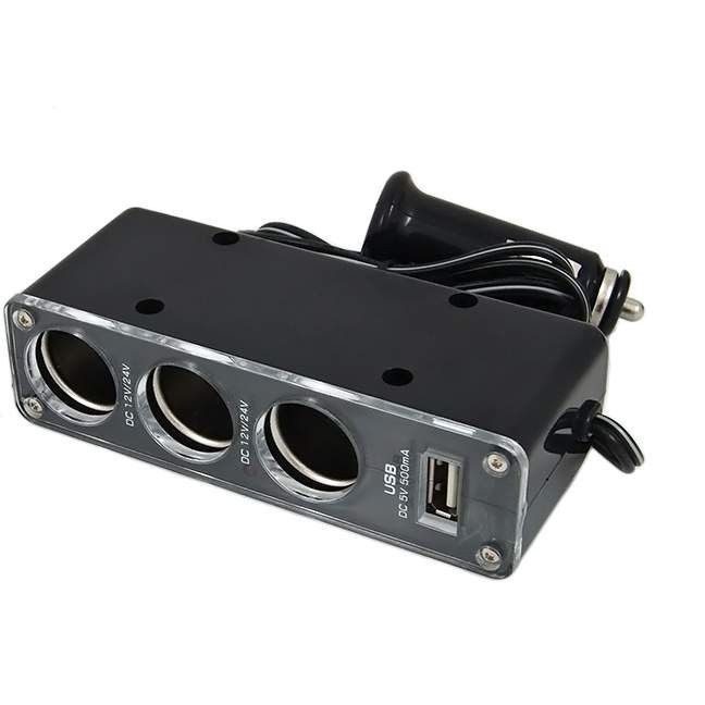Priza tripla auto pentru bricheta cu port USB, Negru - eMAG.ro