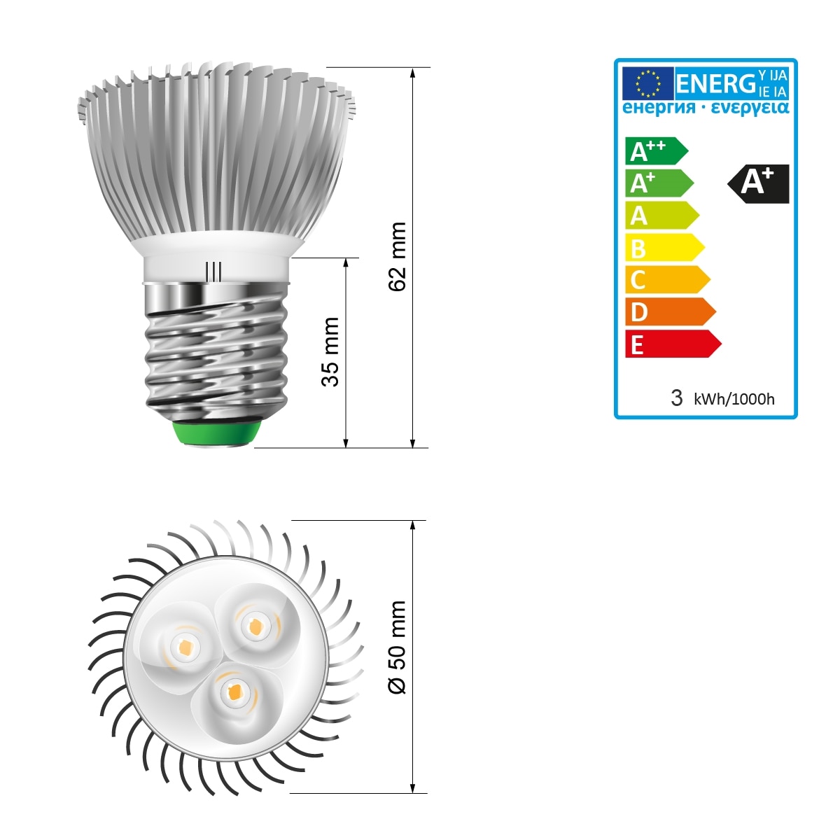 Set 20 spoturi LED E27, ECD Germany, 3 W, 217 lumeni, A+, 6000 K ...