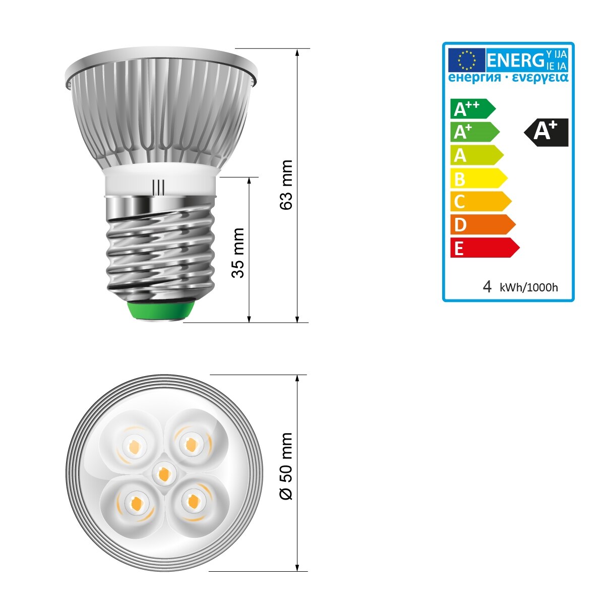 Set 20 spoturi LED E27, ECD Germany, 4 W, 314 lumeni, A+, 6000 K ...