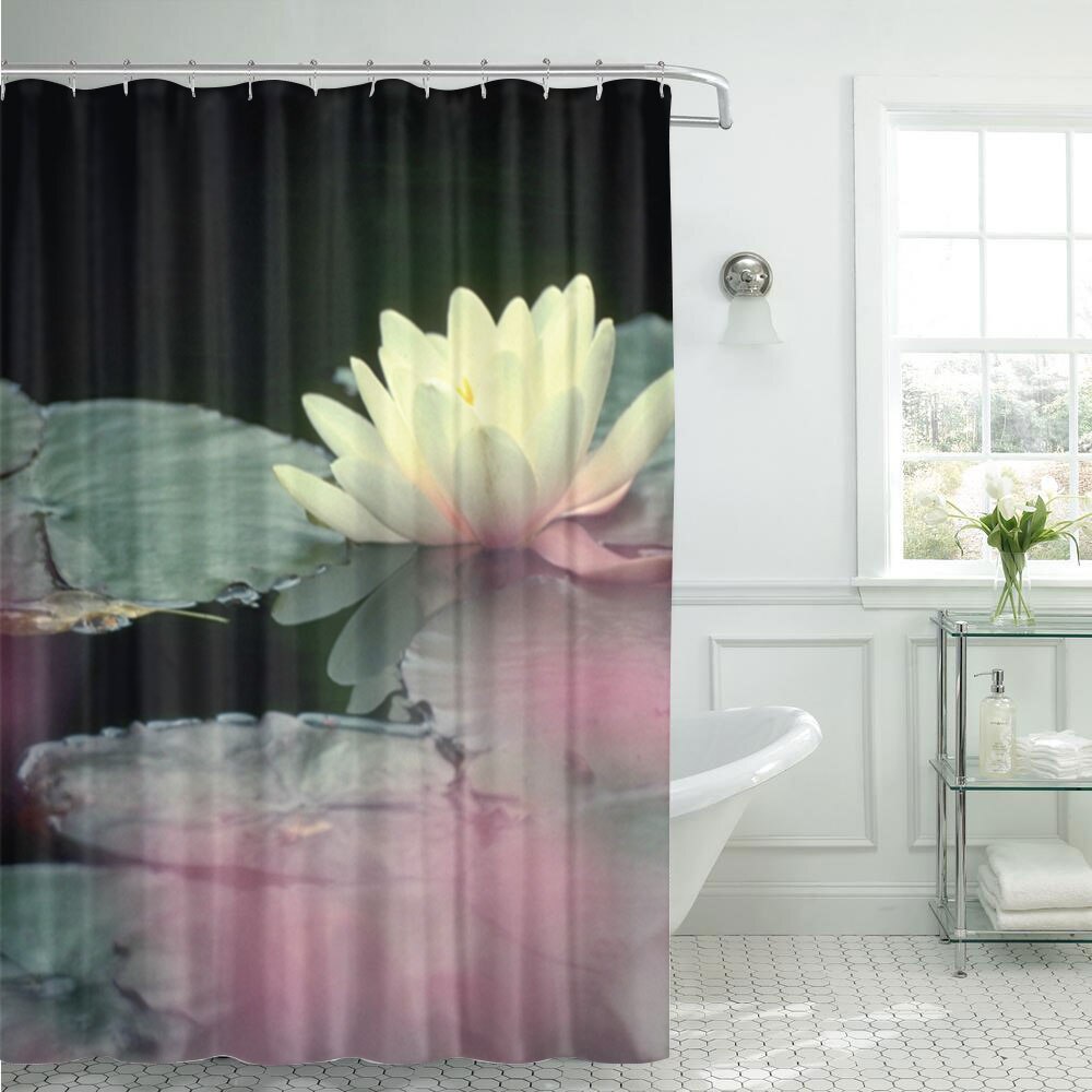 Perdea Dus, Cada, pentru Baie, Heartwork, Floare alba de nufar, Model ...