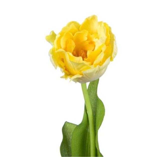 Floare artificiala ornamentala, lalea galbena cu frunze verzi si codita ...
