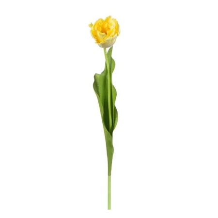 Floare artificiala ornamentala, lalea galbena cu frunze verzi si codita ...