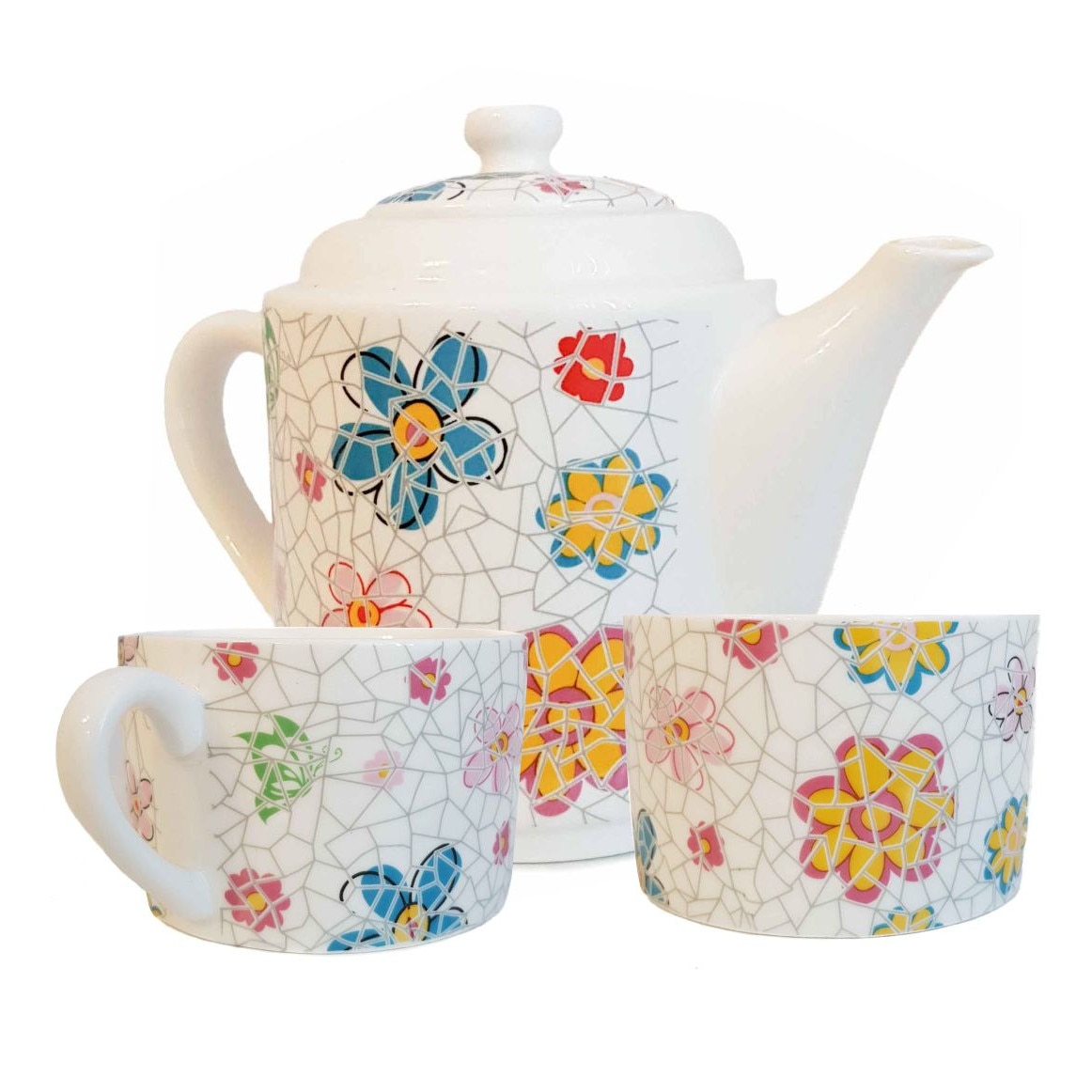 Set TEA FOR TWO, H&H Ceramic, Ceainic Flowers cu infuzor si 2 cesti ...