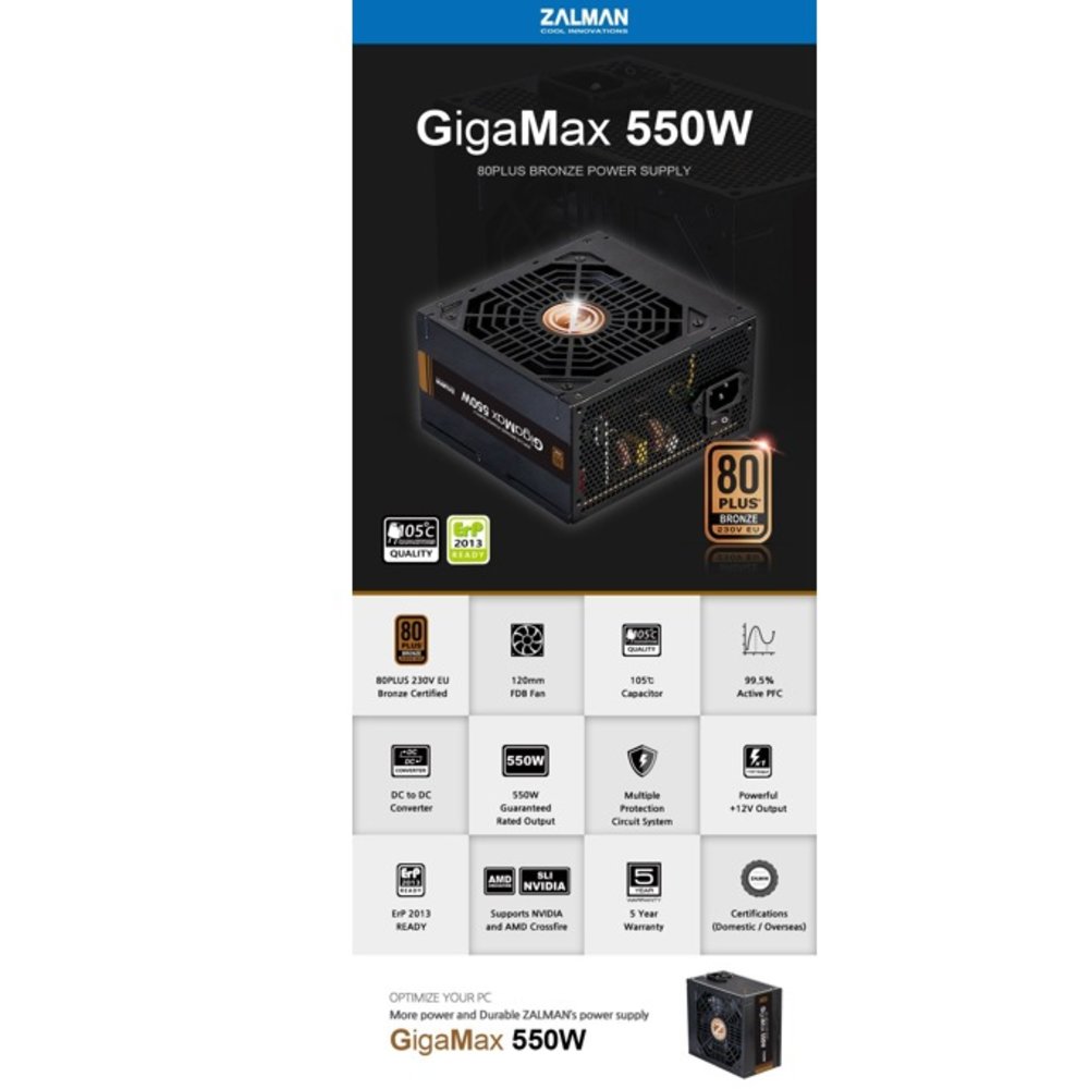 Захранване Zalman GigaMax ZM550-GVII, 550W, 80+ Bronze, Active PFC ...