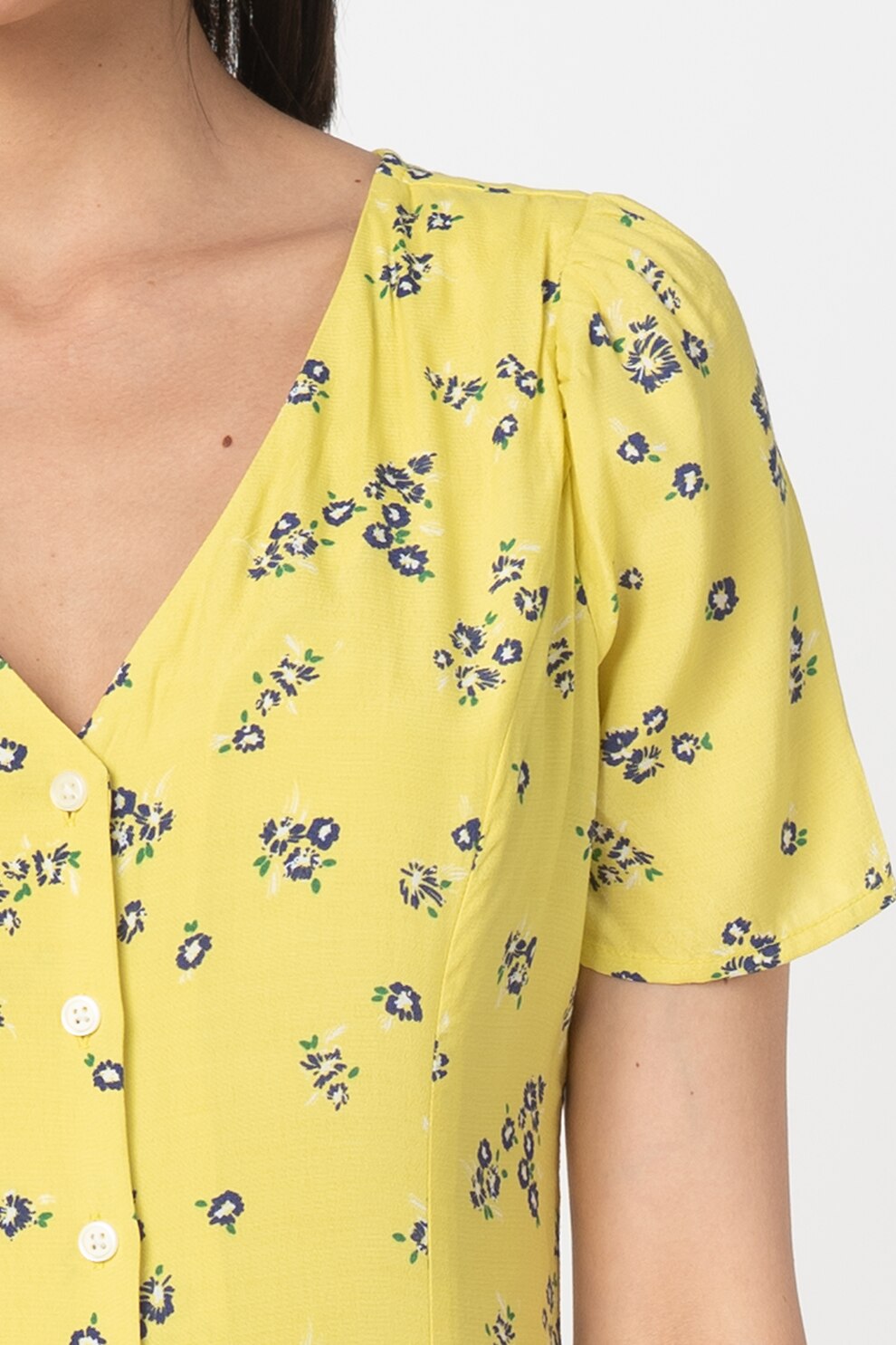 GAP, Десенирана рокля с флорални мотиви, Жълт, 2 - eMAG.bg