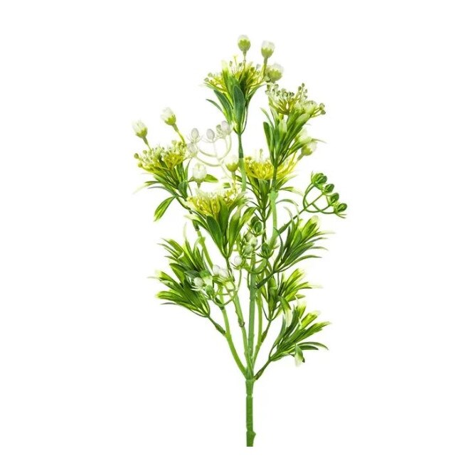 Planta artificiala decorativa cu frunze verzi si flori albe inflorite ...