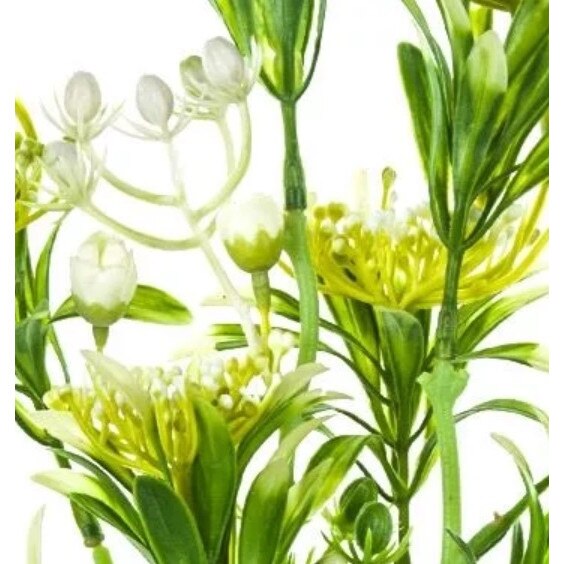 Planta artificiala decorativa cu frunze verzi si flori albe inflorite ...