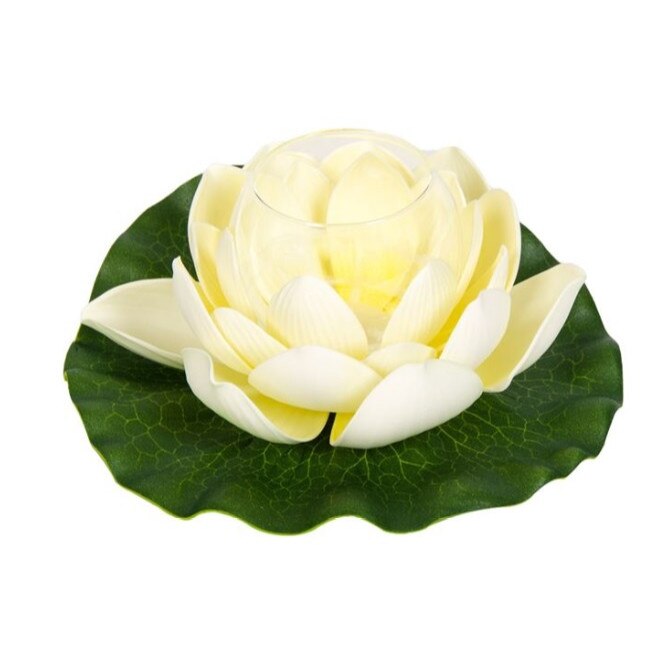 Planta artificiala decorativa, nufar alb inflorit, cu frunza verde si ...