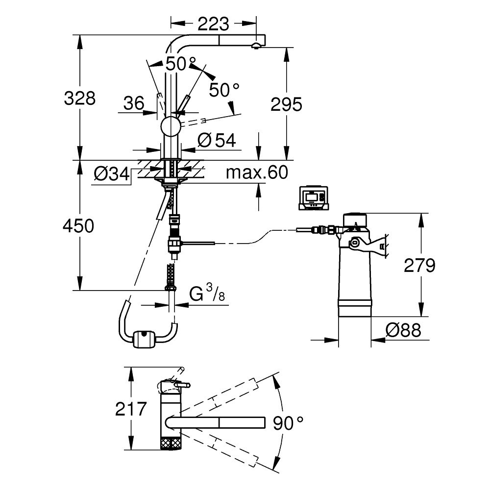 Robinet sanitar, Grohe, Bucatarie, Pe Picior, Dus extensibil, Cu filtru ...