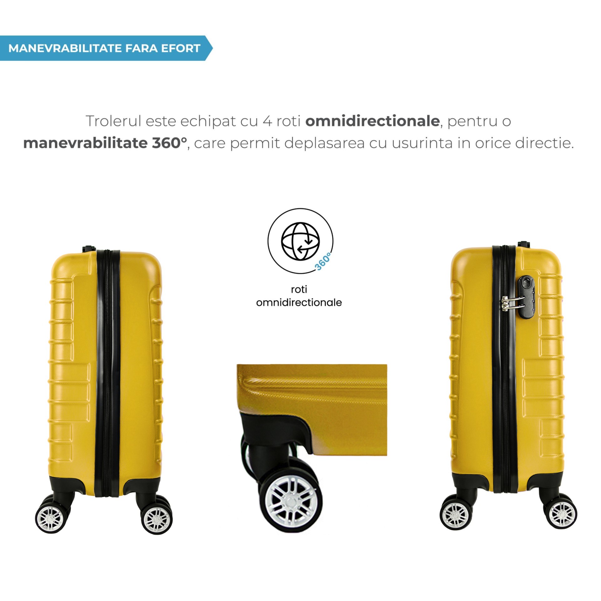 Troler cabina avion, Quasar & Co.®, Model Line, 4 roti duble cu rotatie ...