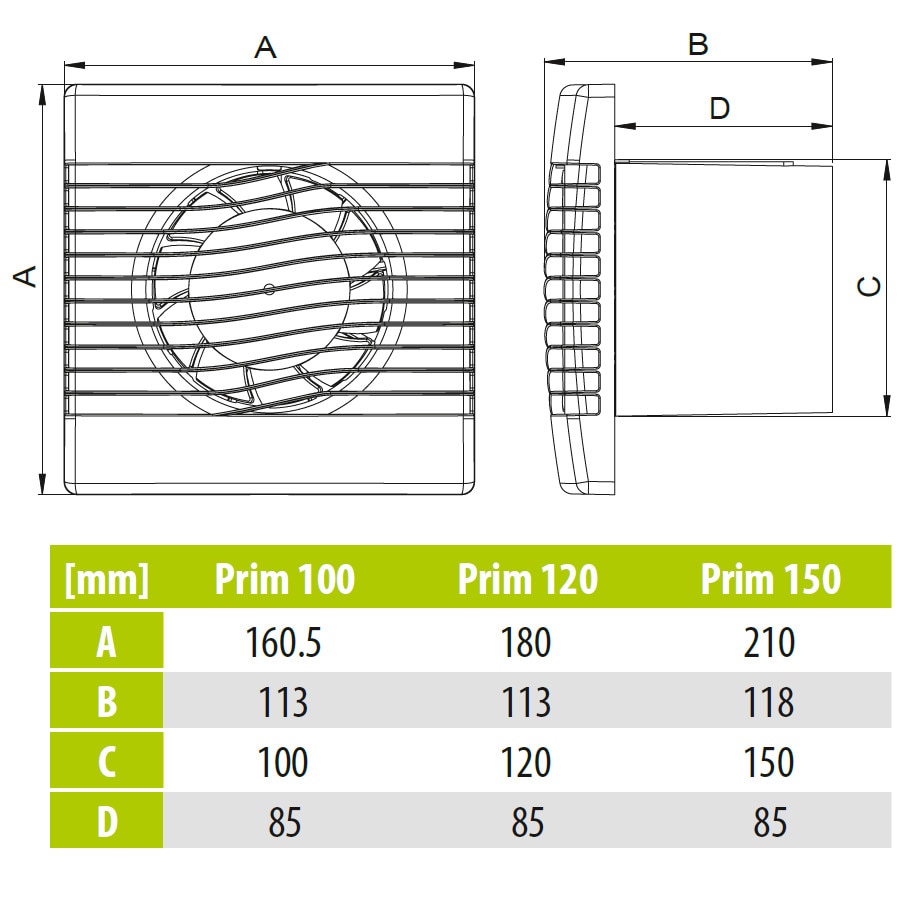 Вентилатор за баня airRoxy pRim 150S [150mm], 1450 ± 200 rpm, 47 dB, 20 ...
