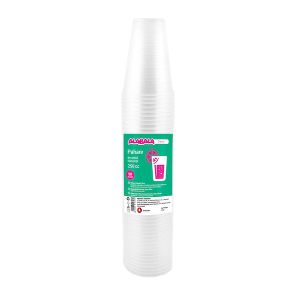 Pahare din Plastic de Unica Folosinta, Capacitate 250 ml, 50 Buc/Set ...