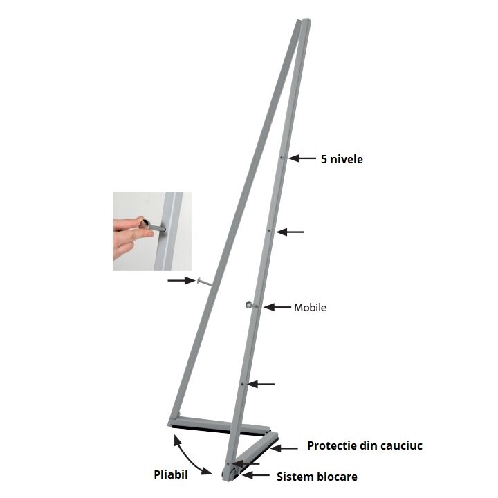 Sevalet metalic pliabil negru, 5 diferite nivele, inaltime 150 cm - eMAG.ro