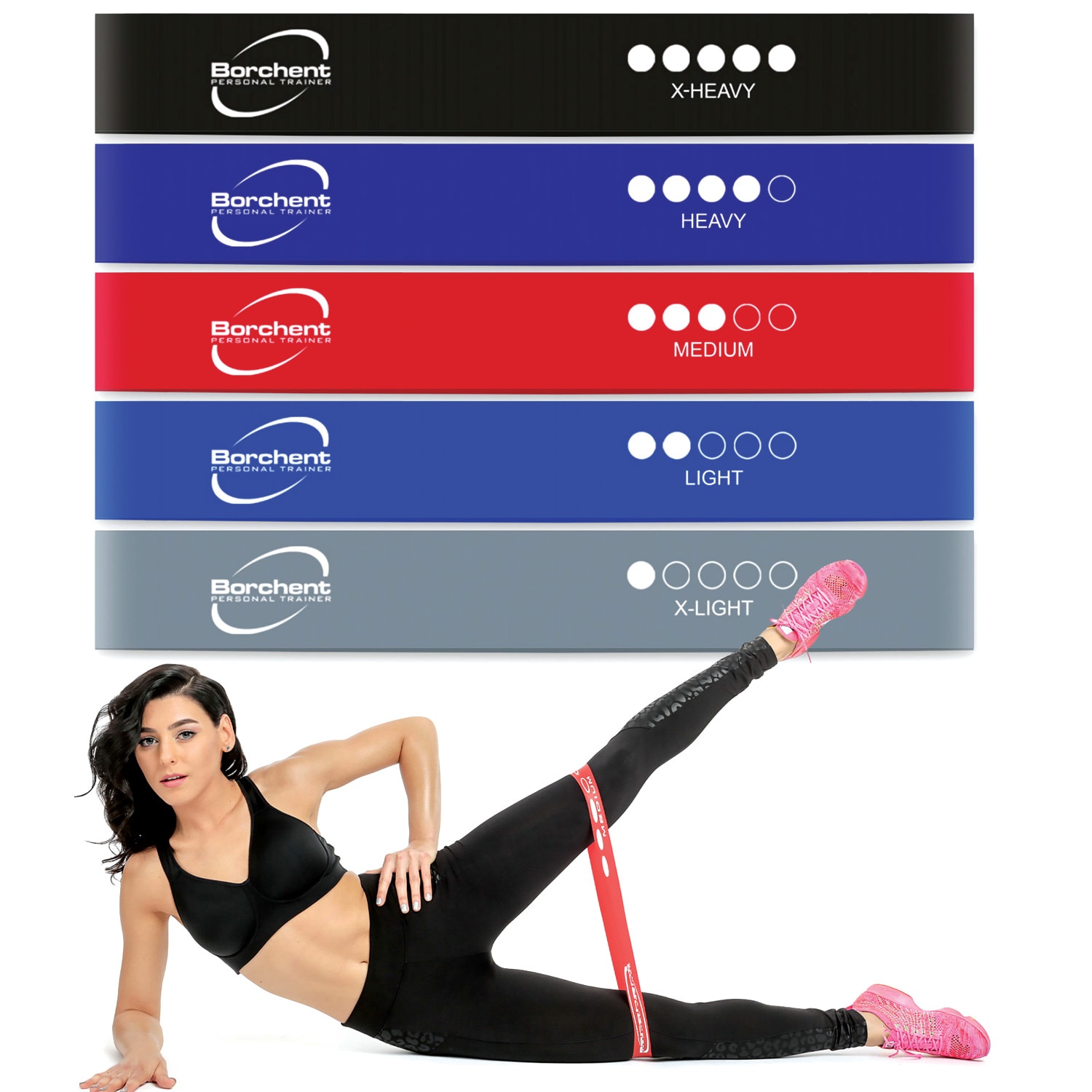 Set 5 benzi elastice de rezistenta, Fitness, BORCHENT, eBook-ghid ...