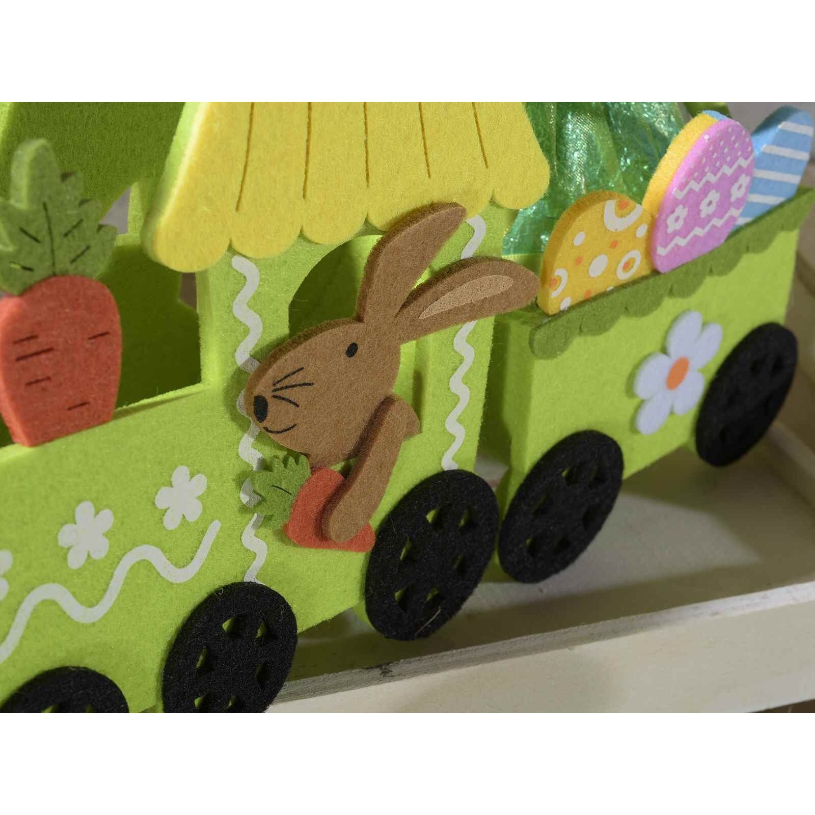 Trenulet decor Iepuras textil verde 28 cm x 8 cm x 14 h - eMAG.ro