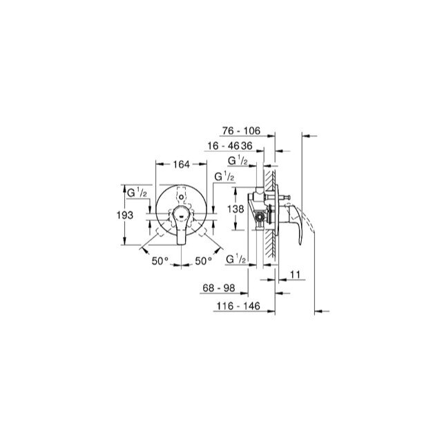 Комплект смесител за вграждане GROHE EUROSMART за вана и душ, с душ ...