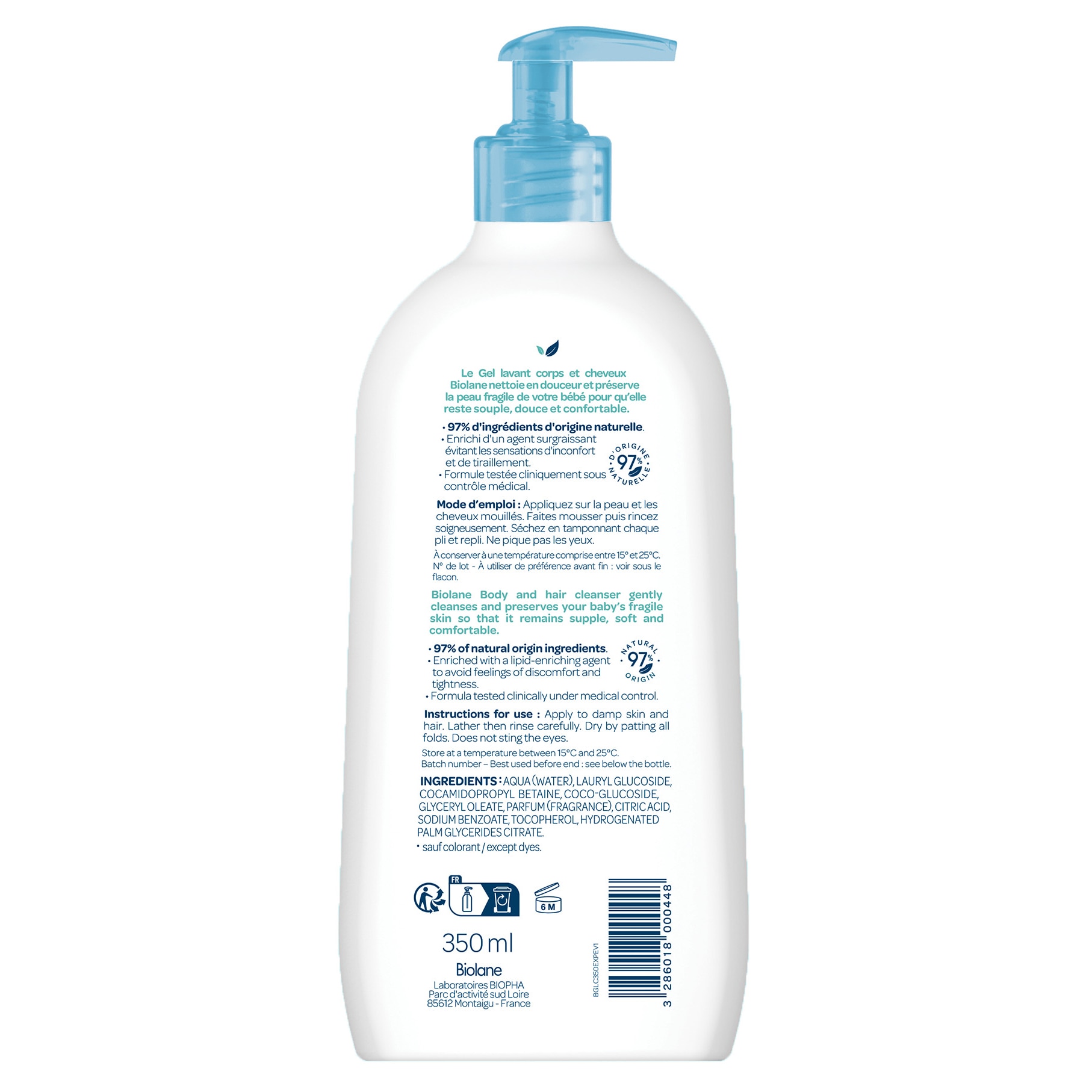 Gel de spalare pentru par si corp bebelusi Biolane, 97% ingrediente de ...