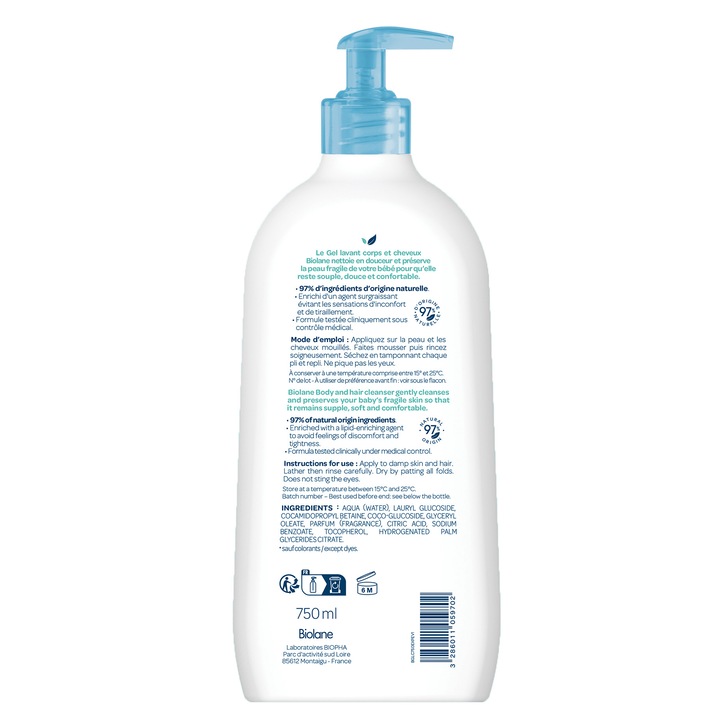 Gel de spalare pentru par si corp bebelusi Biolane, 97% ingrediente de ...
