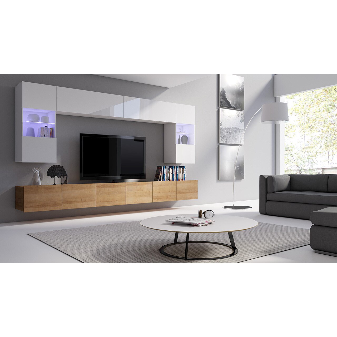 Set living camera de zi Bralani I, MIRJAN 24, stejar auriu + alb / alb ...