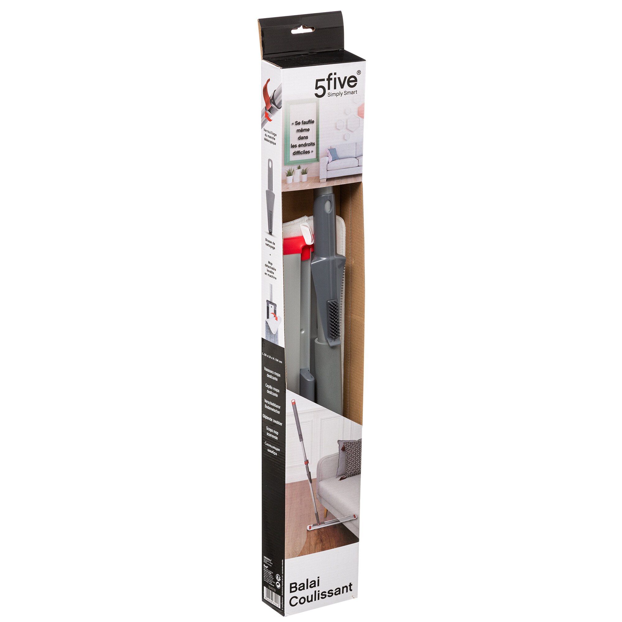 Mop culisant 5Five rotativ 360°, 134 x 50 x 9 cm - eMAG.ro