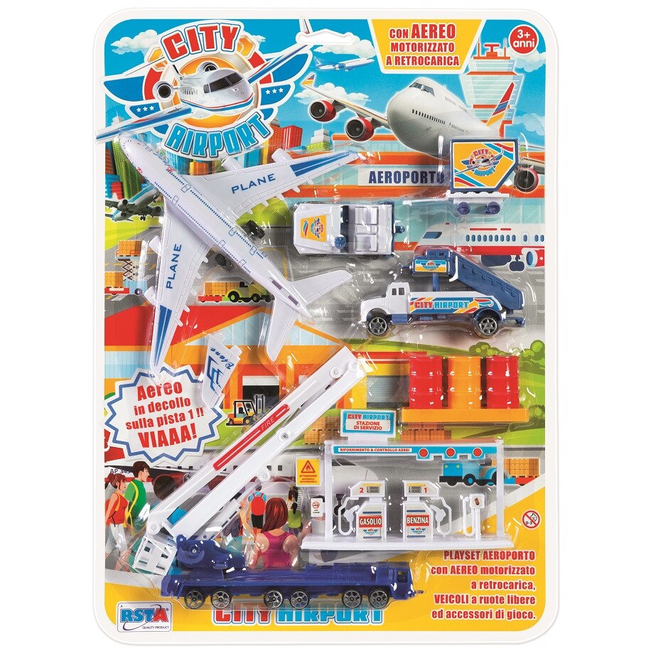 Детска играчка, RSTOYS, Комплект CITY AIRPORT, Самолет, обслужващи ...
